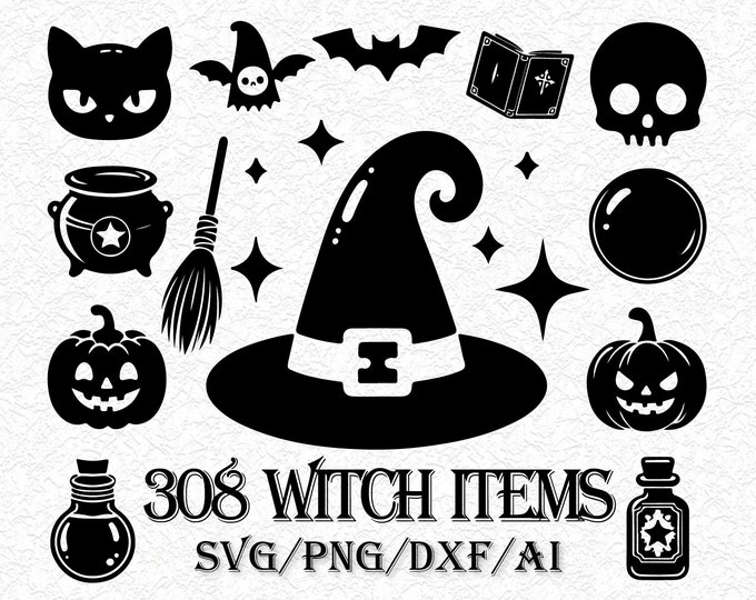 Magic Svg Bundle, Witch Item Svg, Magic Bottle Svg, Witchy Svg, Runes ...