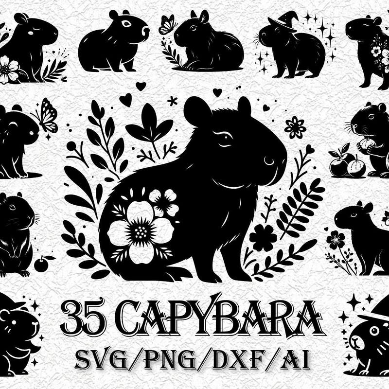 Capybara Black and White Clipart - Etsy