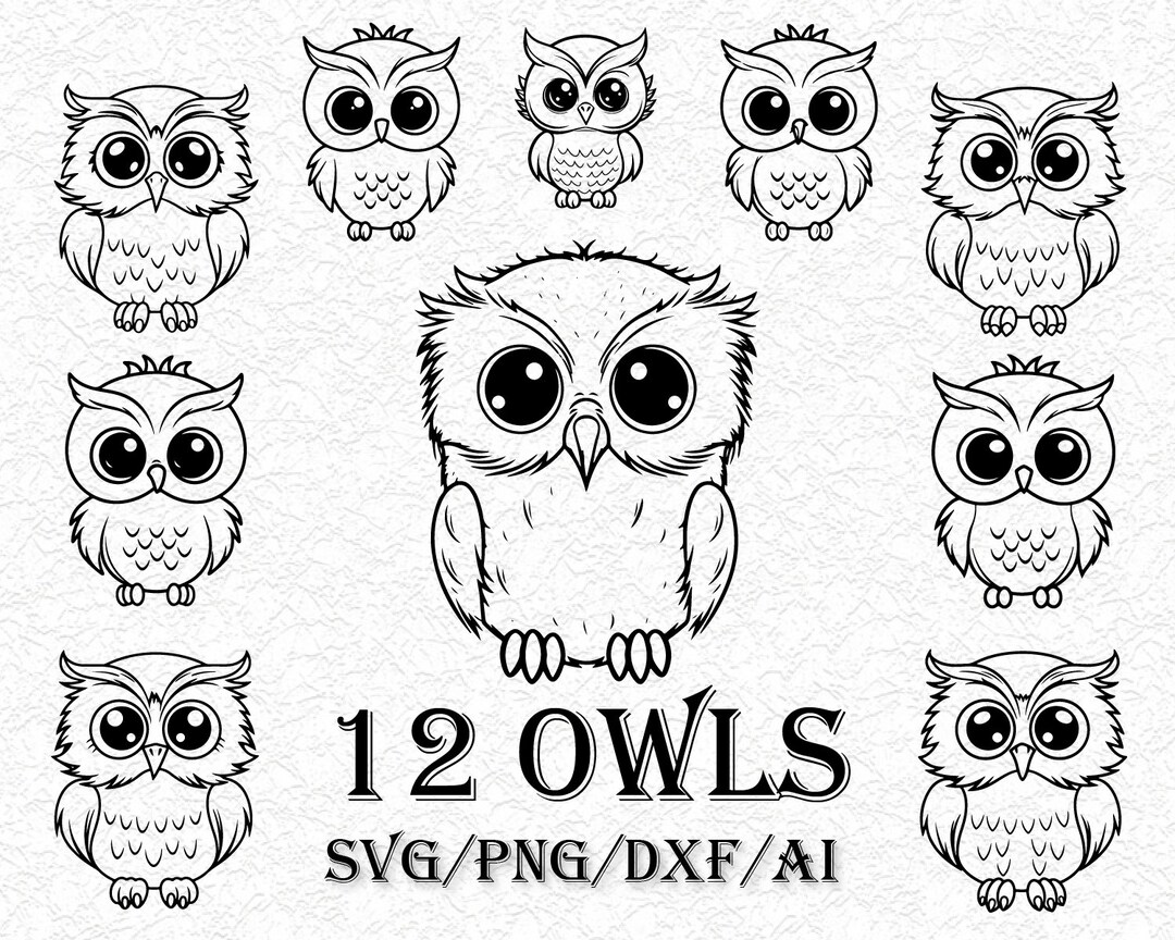 12 Owl SVG, Owl PNG, Dxf, Owls Svg Bundle, Owl Cricut, Silhouette, Owl ...