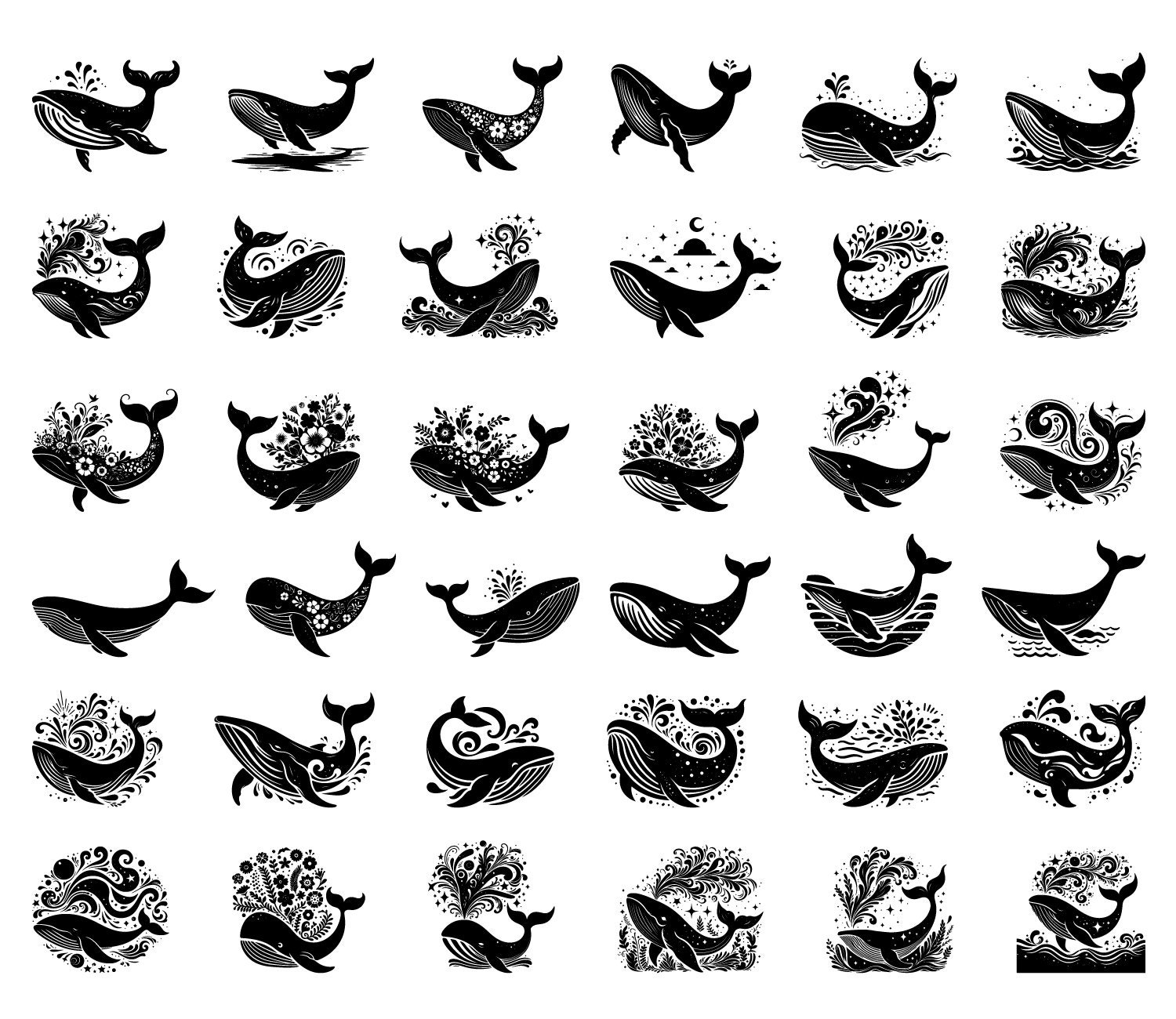 36 Whale SVG Bundle, Whale Dxf, Whale Png, Whale Eps, Whale Vector ...