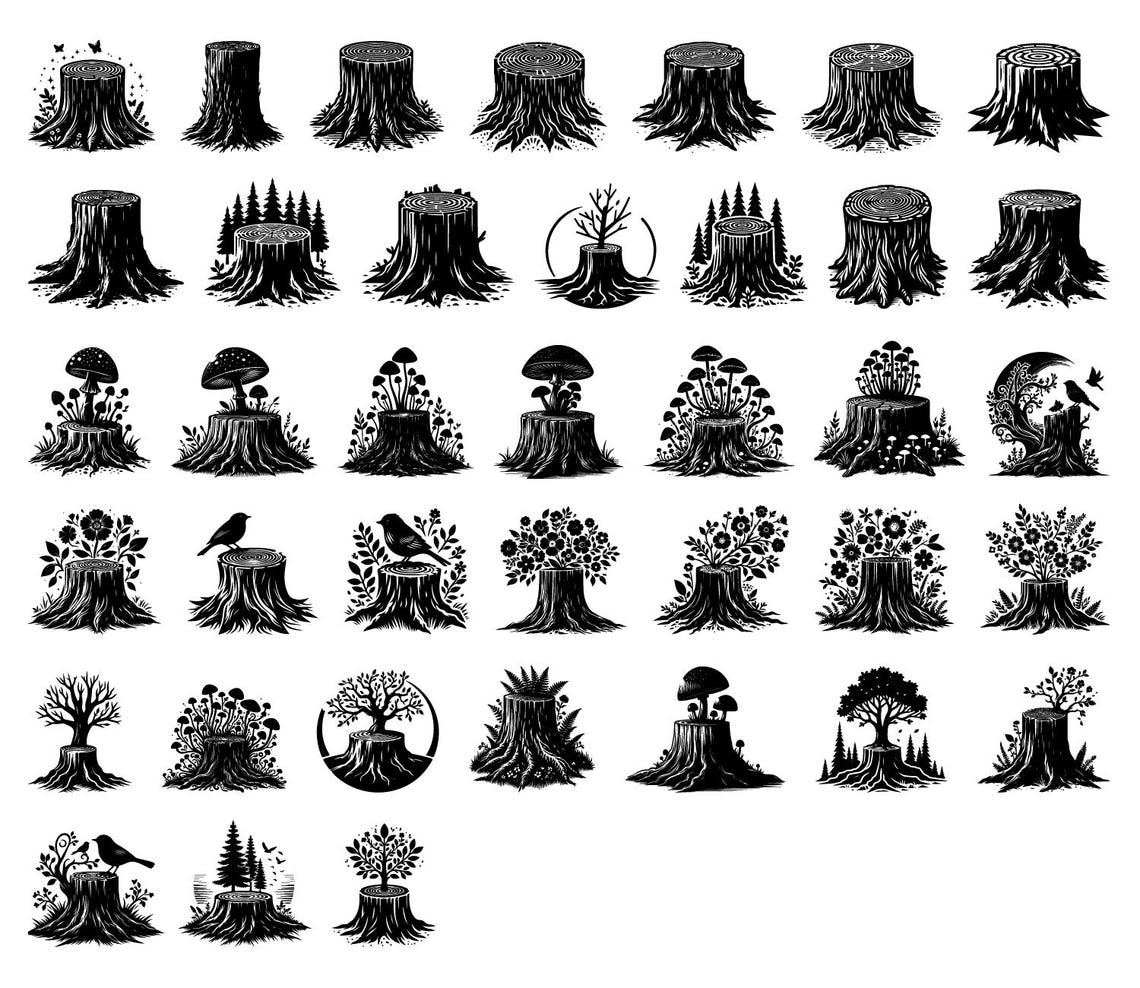 Tree Stump SVG Bundle: Forest Woodcut Clipart (digital File) - Etsy