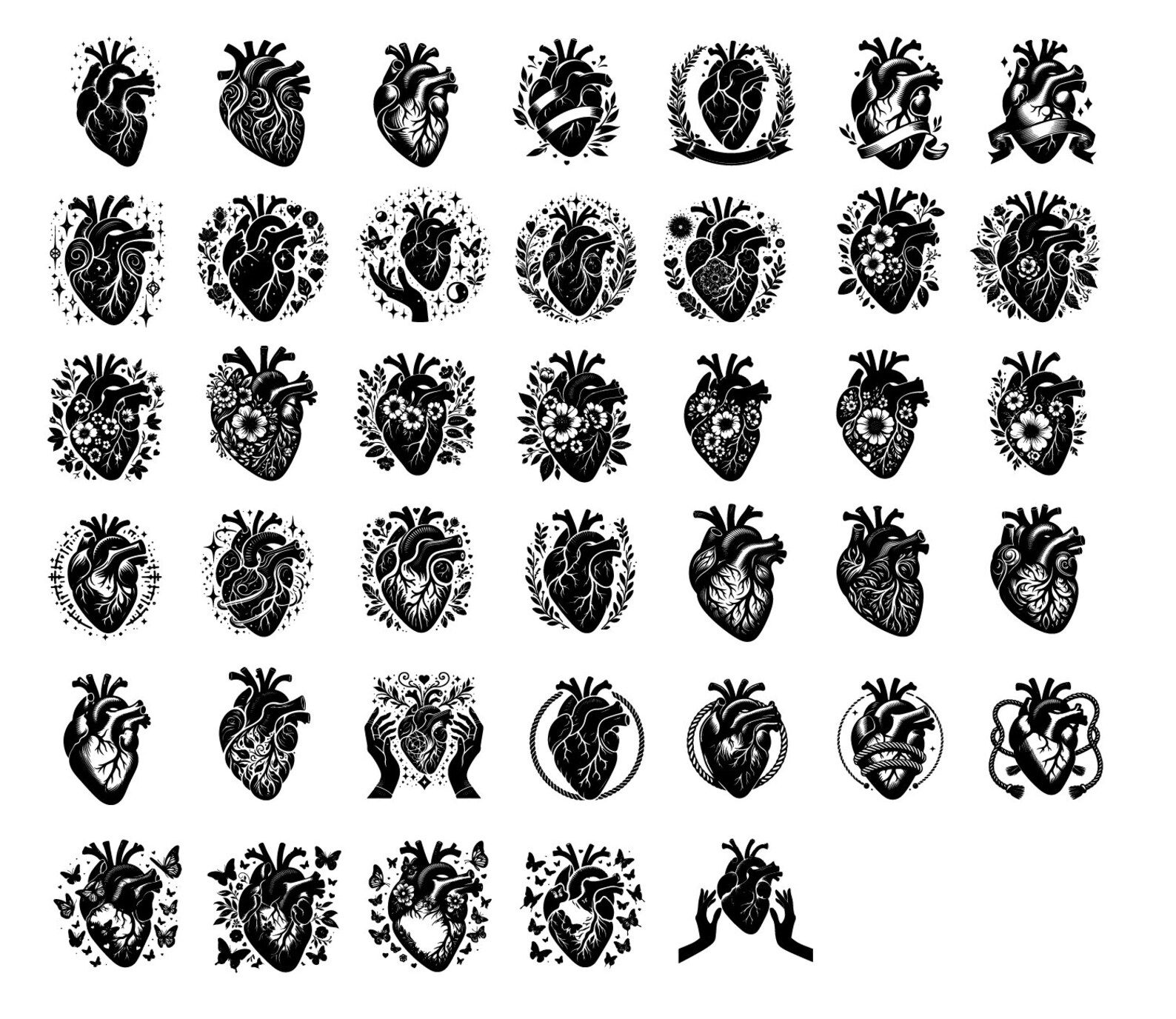 40 Floral Anatomical Heart SVG Bundle, Human Heart Clipart (cut Files ...