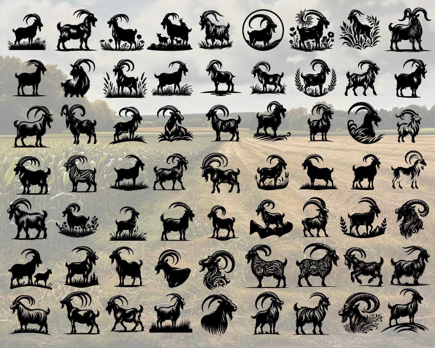 63 Goat SVG Clipart Bundle, Line Drawing, Cut File (png, Ai, Dxf, Dwg ...