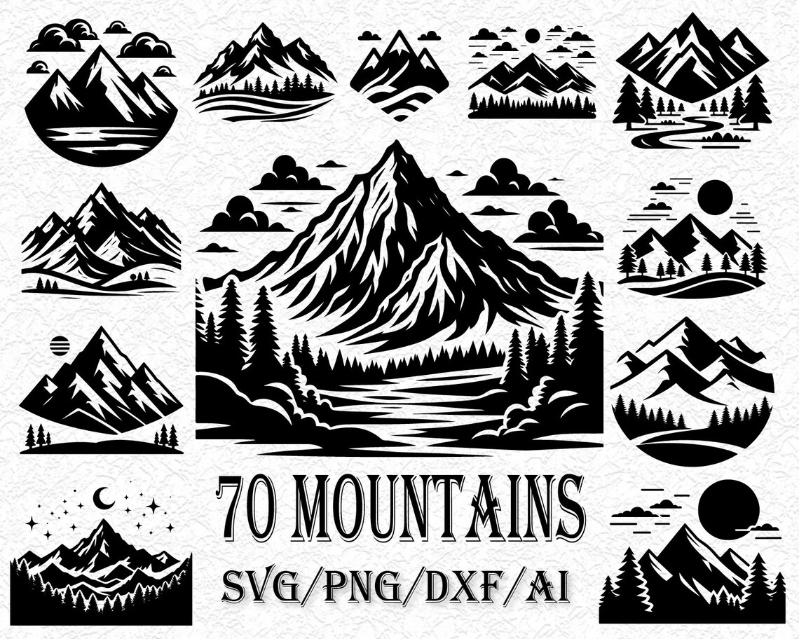 70 Mountains SVG, File for Cricut, for Silhouette, Cut Files, Forest ...