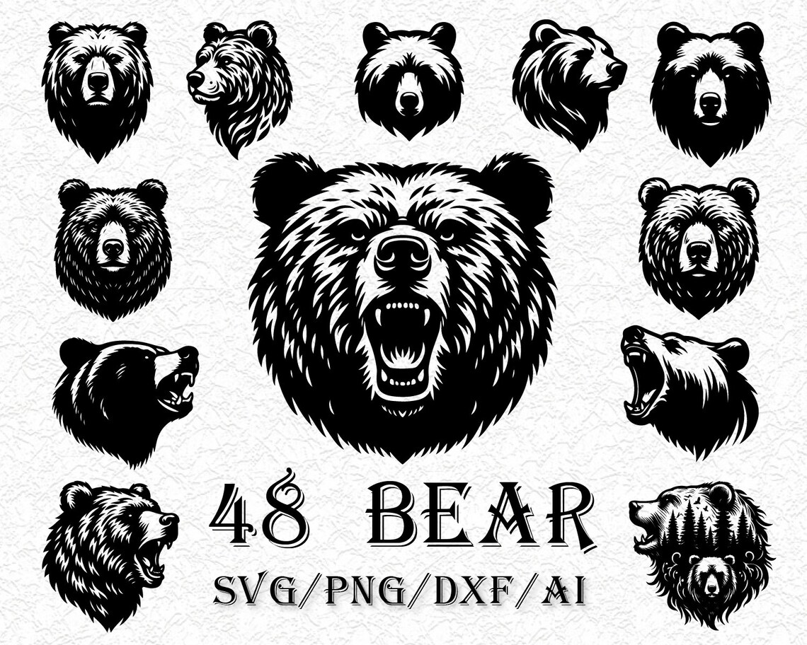 Bear SVG Bundle, Grizzly Bear Svg, Bear SVG Silhouette, Mama Bear Svg, Baby Bear Svg, Bear Dxf ...