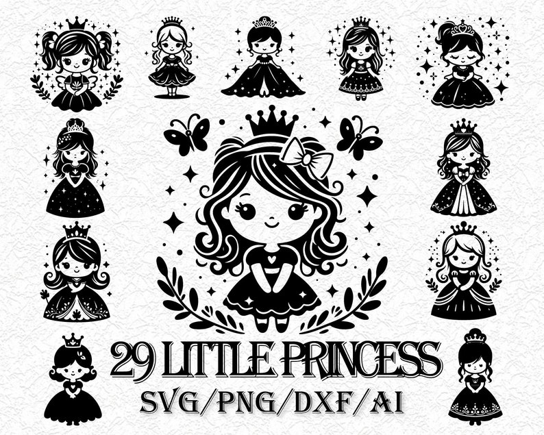 Princess Girl SVG PNG Bundle, Little Girl Clipart (digital Files) - Etsy