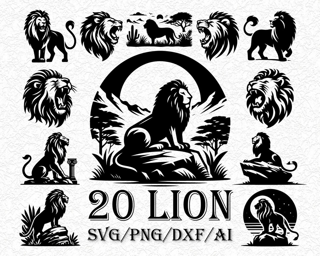 20 Lion SVG Majestic Lion Head & Roaring King Silhouette African ...