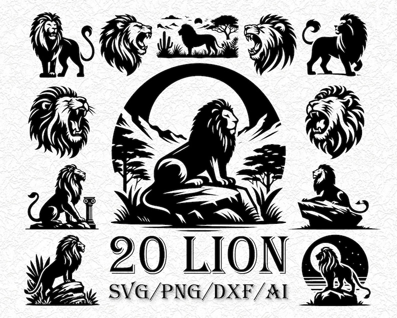 20 Lion SVG Majestic Lion Head & Roaring King Silhouette African ...