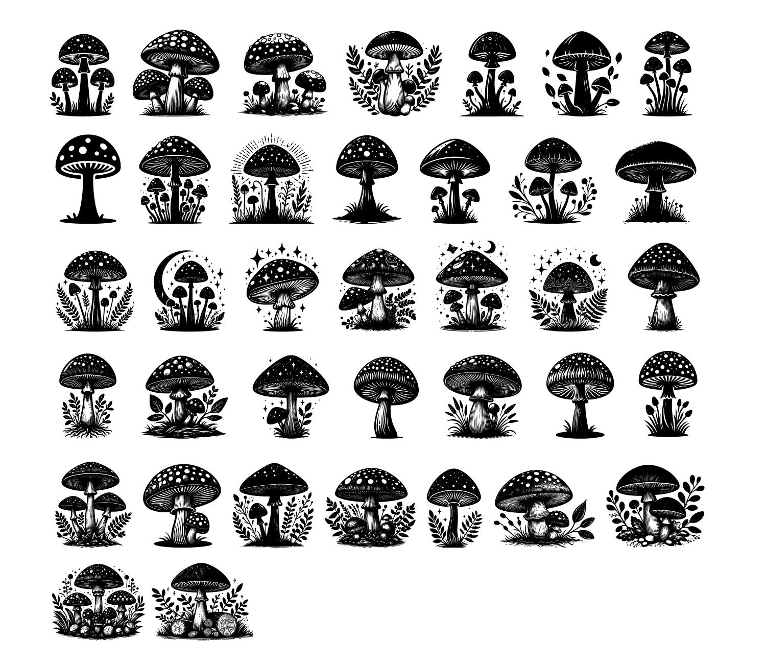 Mushroom SVG Bundle: Vintage Toadstool Clipart, Witchy Fungi (PNG DXF ...