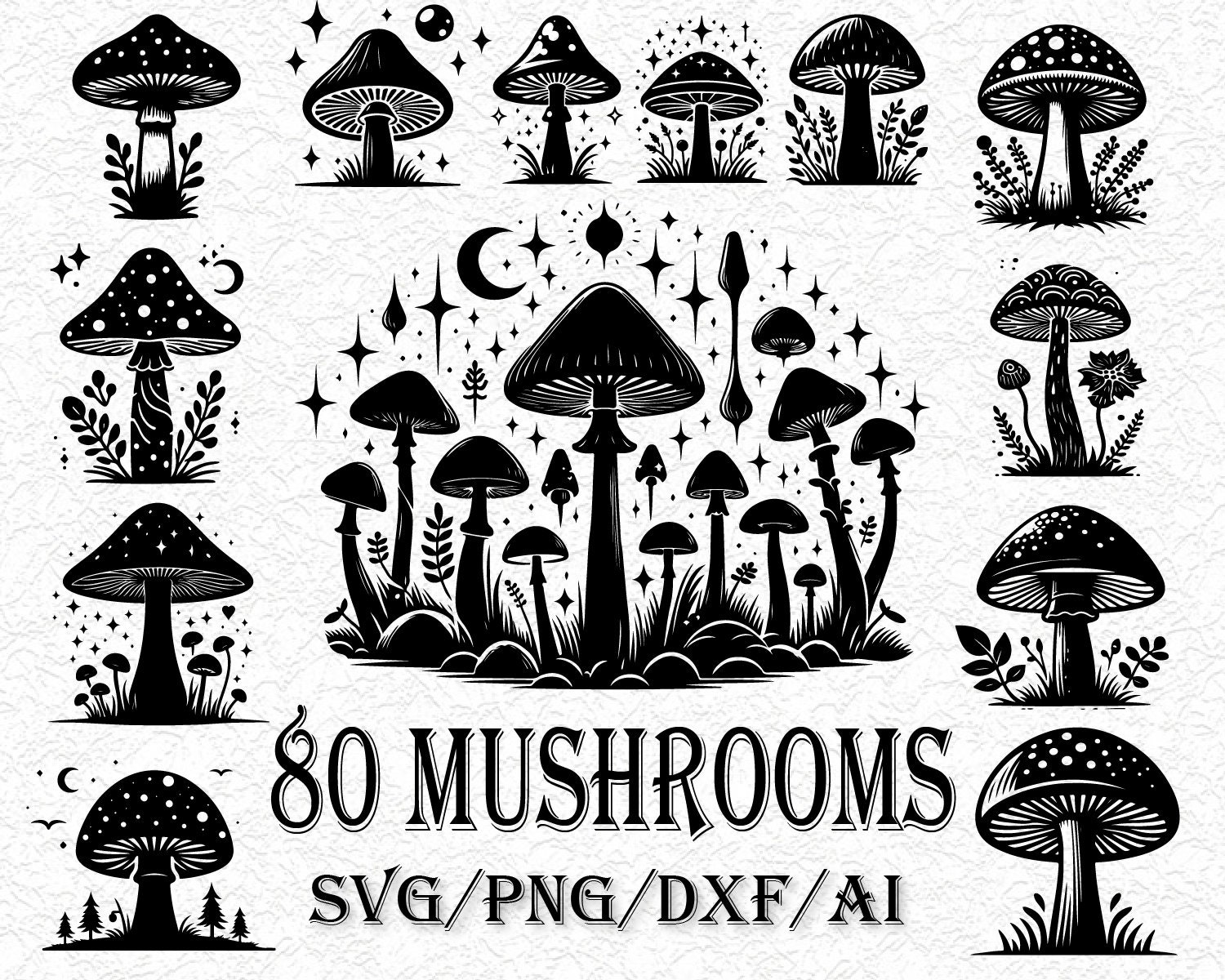 Mushroom Svg,mushroom Svg Bundle,mushroom Clipart,mystical Moon ...