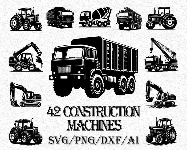 42 Construction Machines SVG, Excavator, Bulldozer, Crane, Tractor ...