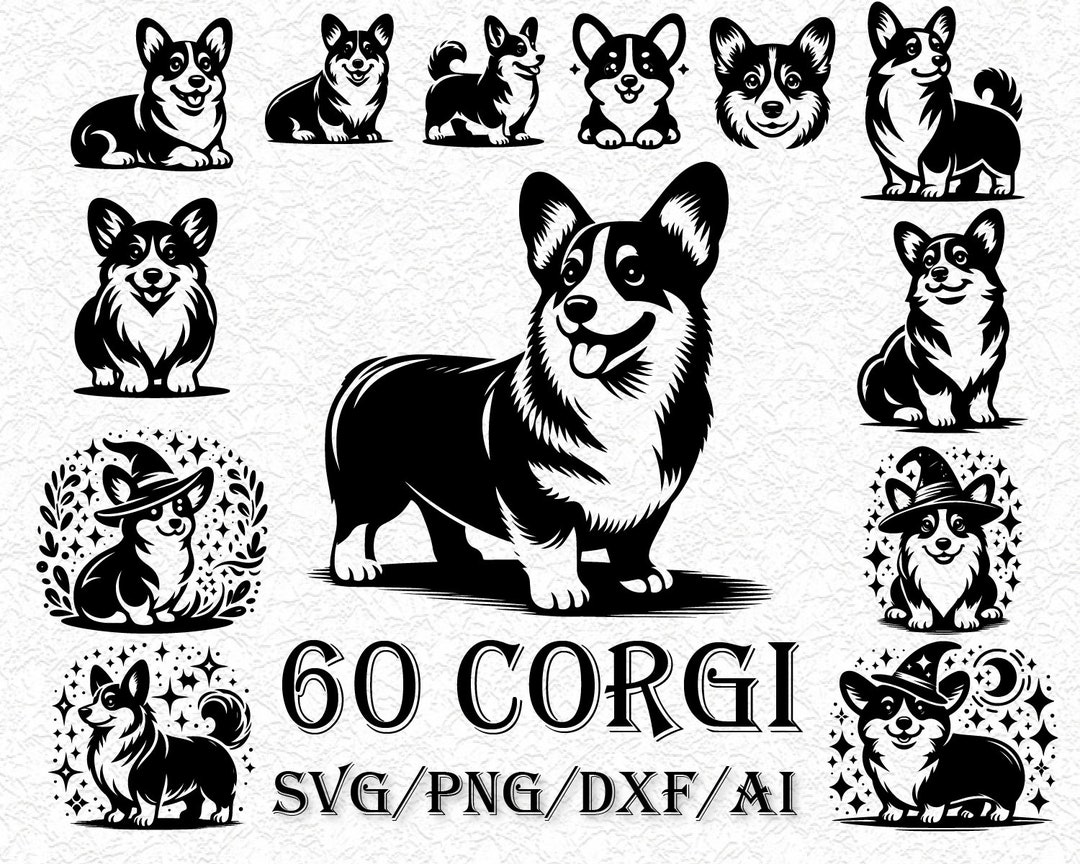 60 Corgi SVG, Dog Clipart, Corgi PNG, Moth SVG Bundle, Corgi Line ...
