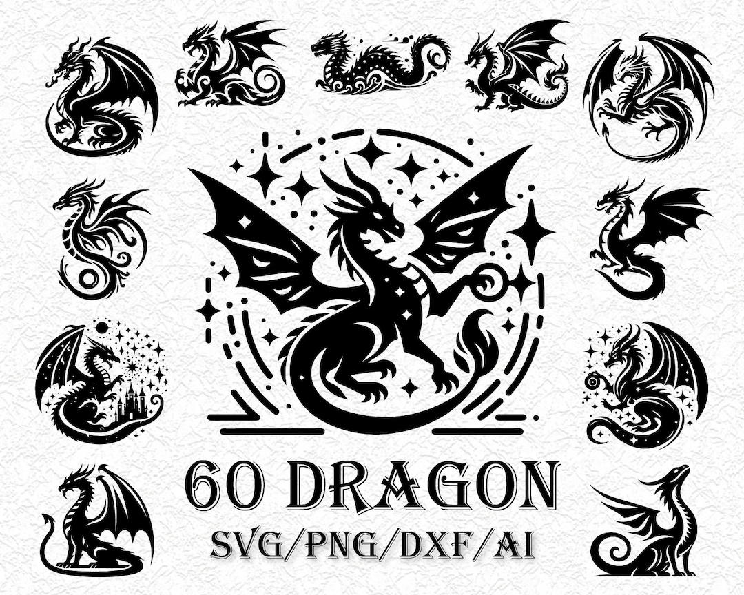 60 Dragon Svg Bundle, Dragon Svg, Dragon Cut File, Dragons Head, Dragon ...