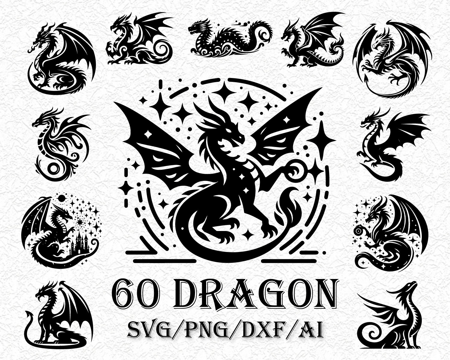 60 Dragon Svg Bundle, Dragon Svg, Dragon Cut File, Dragons Head, Dragon ...
