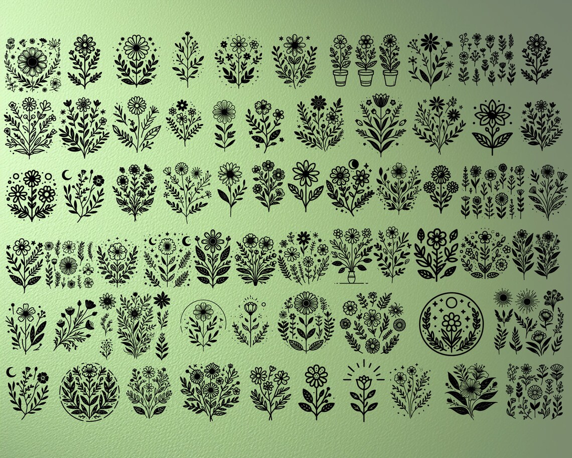 65 Flowers SVG Bundle, Flowers Clipart, Leaves Svg, Rose SVG, Circut Cut Files Silhouette ...