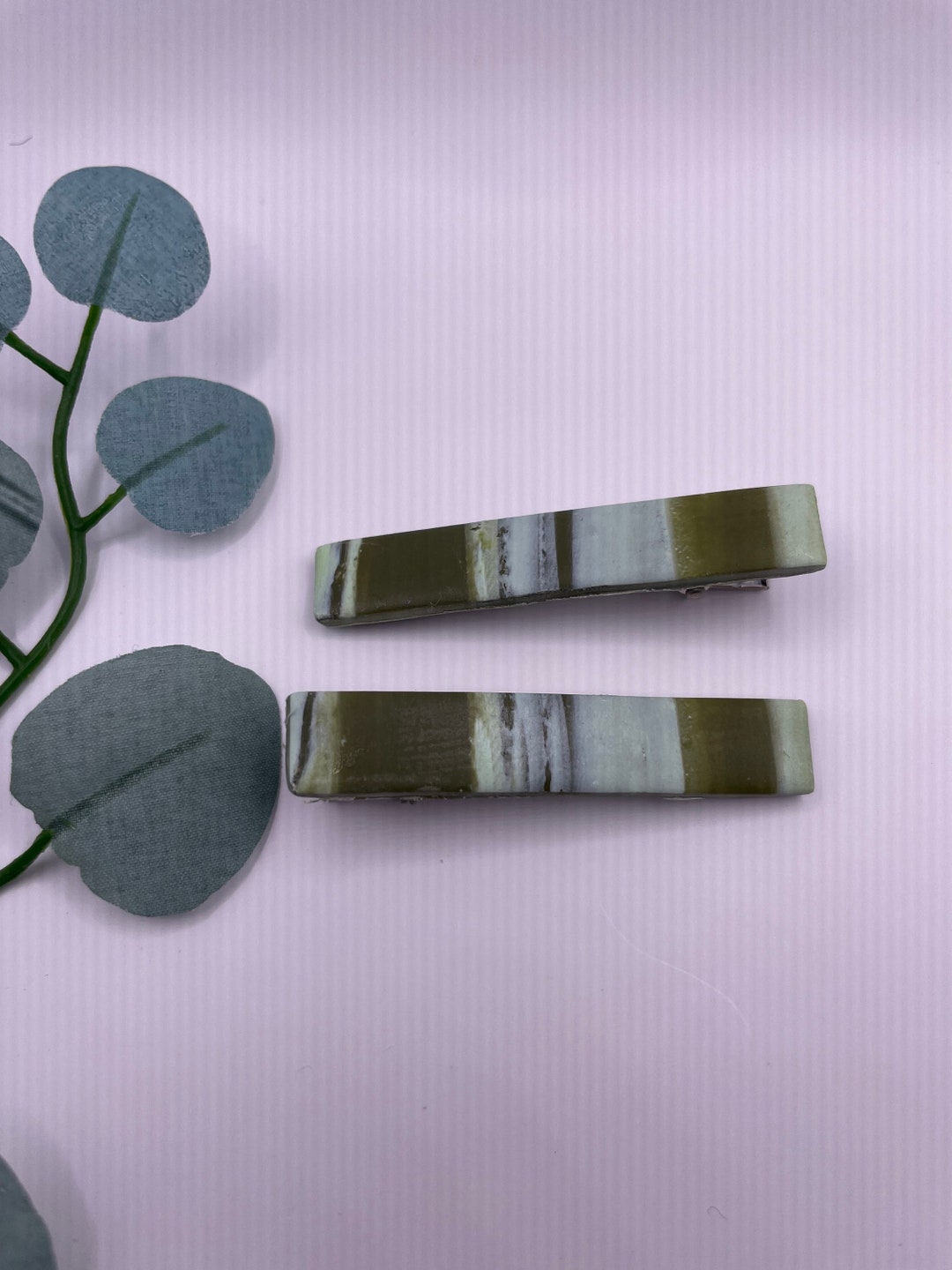 Green Striped Barrettes - Etsy