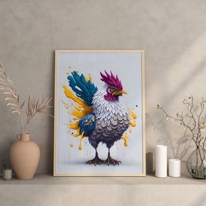 Splash Art Rooster Print Digital Art Download for Colorful Home Decor ...