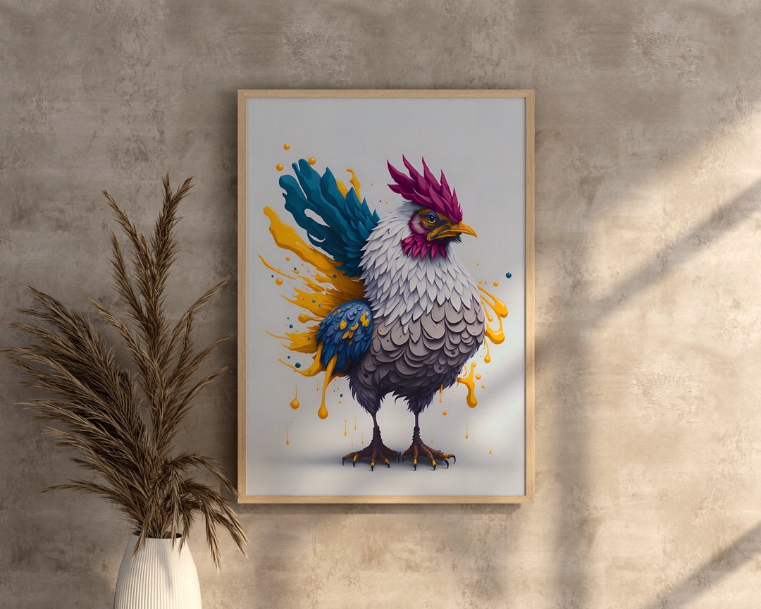 Splash Art Rooster Print Digital Art Download for Colorful Home Decor ...