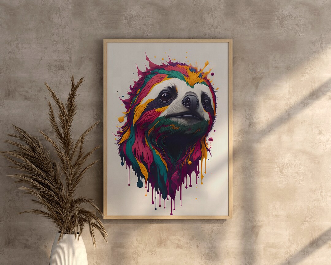 Splash Art Sloth Print Digital Art Download for Colorful Home Decor ...