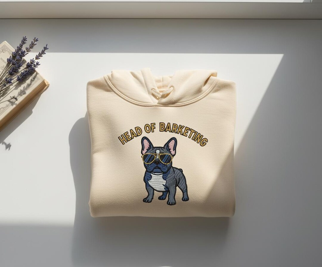 Embroidered French Bulldog Sweatshirt, Head of Barketing Dog Lover ...