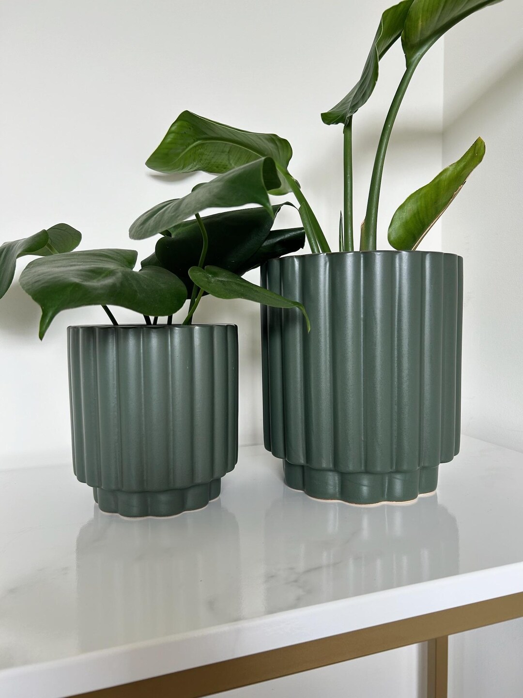 Olive Green Ceramic Planter Set: Minimalist Indoor Pottery - Etsy