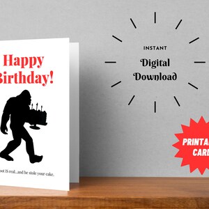 Printable Bigfoot Birthday Card | Instant Digital Download | Funny 5X7 ...