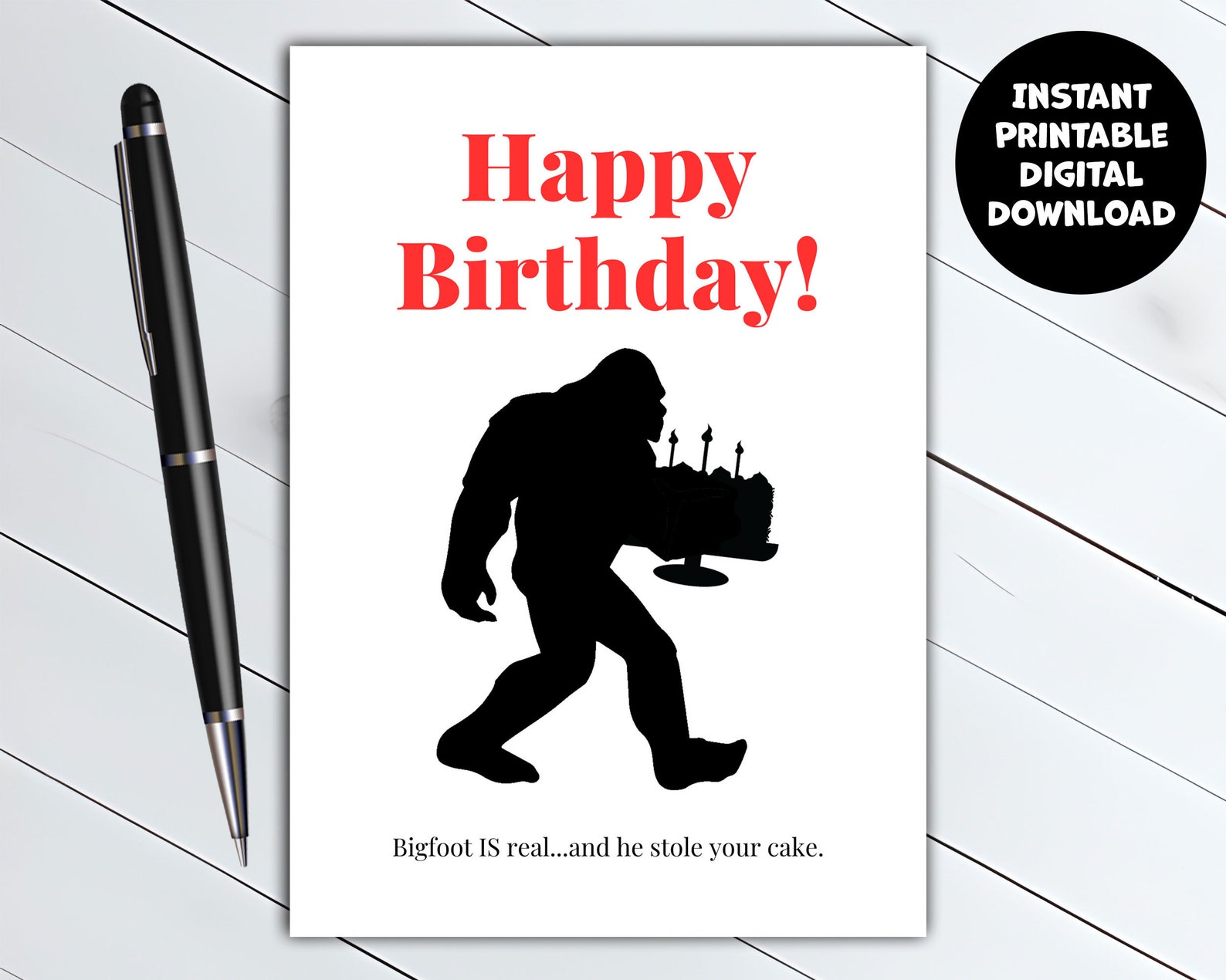 Printable Bigfoot Birthday Card | Instant Digital Download | Funny 5X7 ...