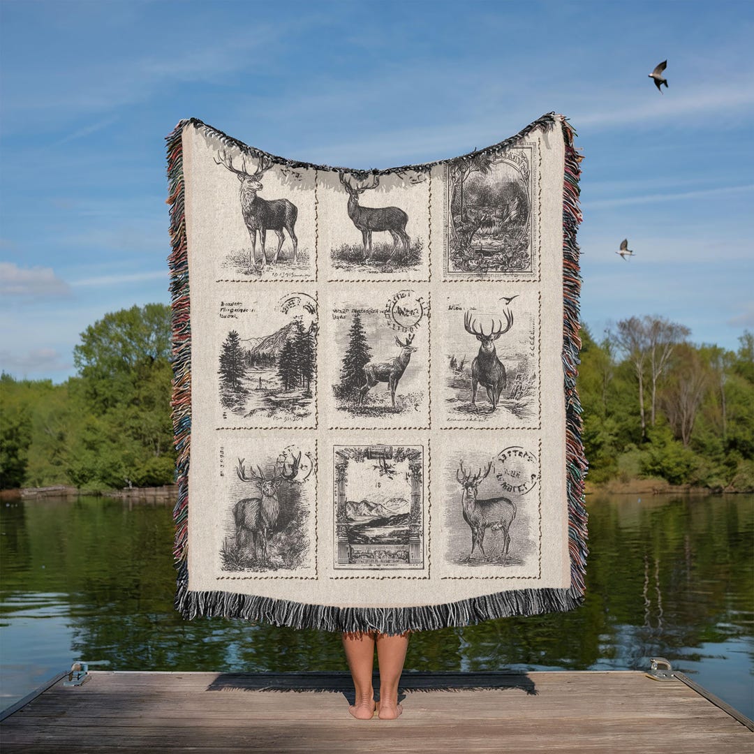 Elk Tapestry, Woven Cottagecore Tapestry, Elk Blanket, Folkore Tapestry ...