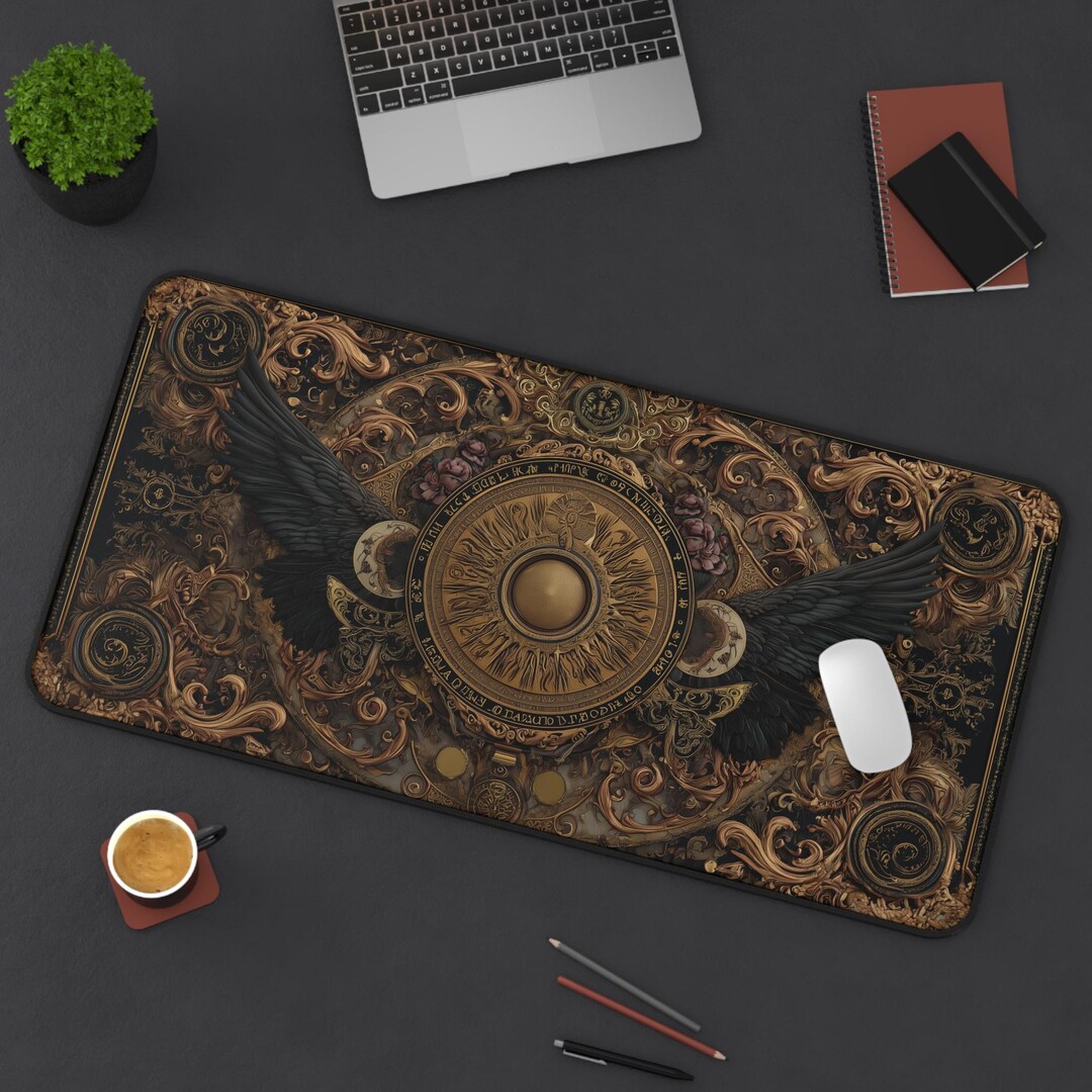 Gothic Baroque Celestial Desk Mat – Dark Academia Winged Sun, Occult ...