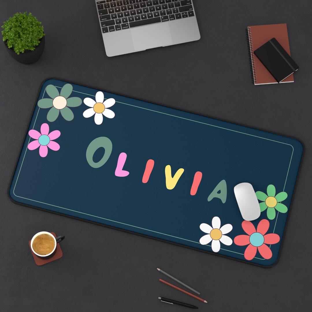 Custom Floral Mouse Pad, Personalized Name Desk Mat, Pastel Daisy Desk ...