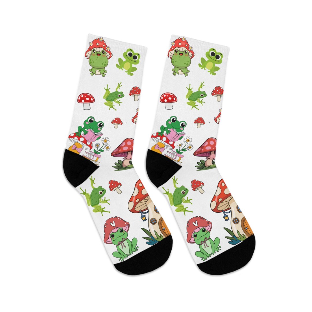 Cute Frog Mushroom Socks – Kawaii Frog Crew Socks, Cottagecore ...