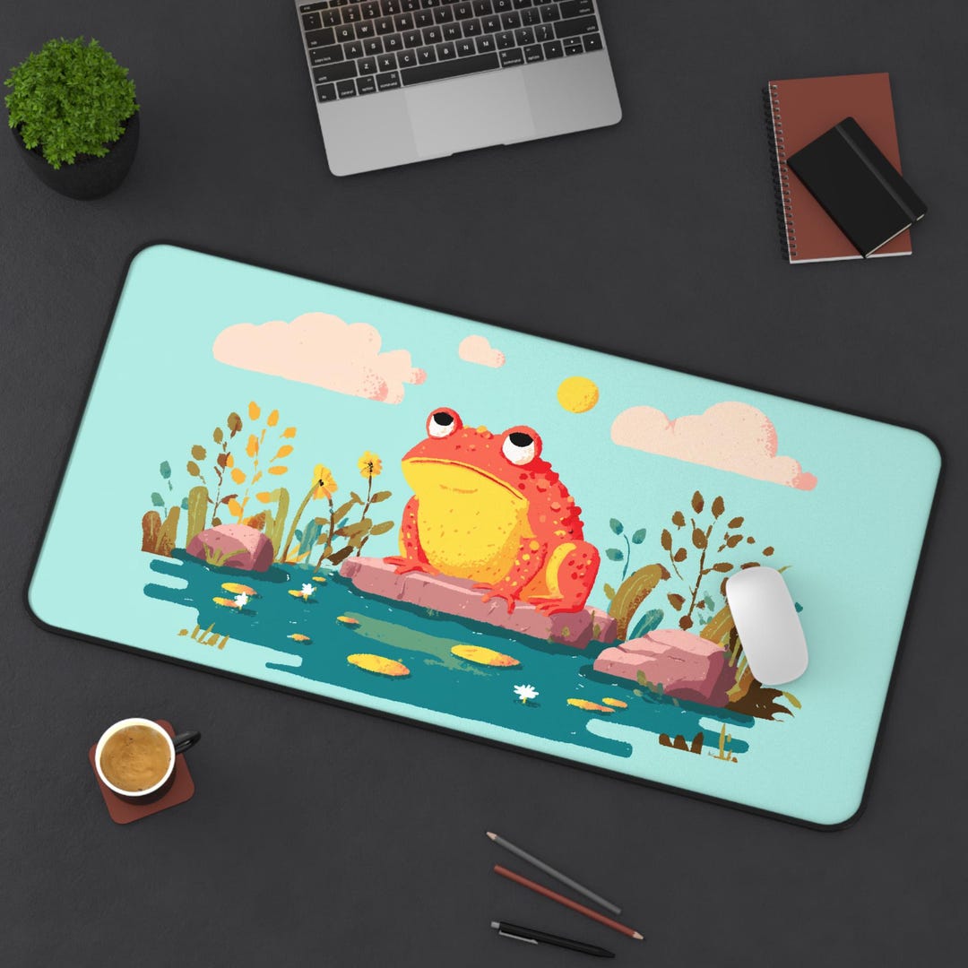 Cute Frog Desk Mat – Colorful Pond Mouse Pad, Kawaii Frog Desk Pad ...