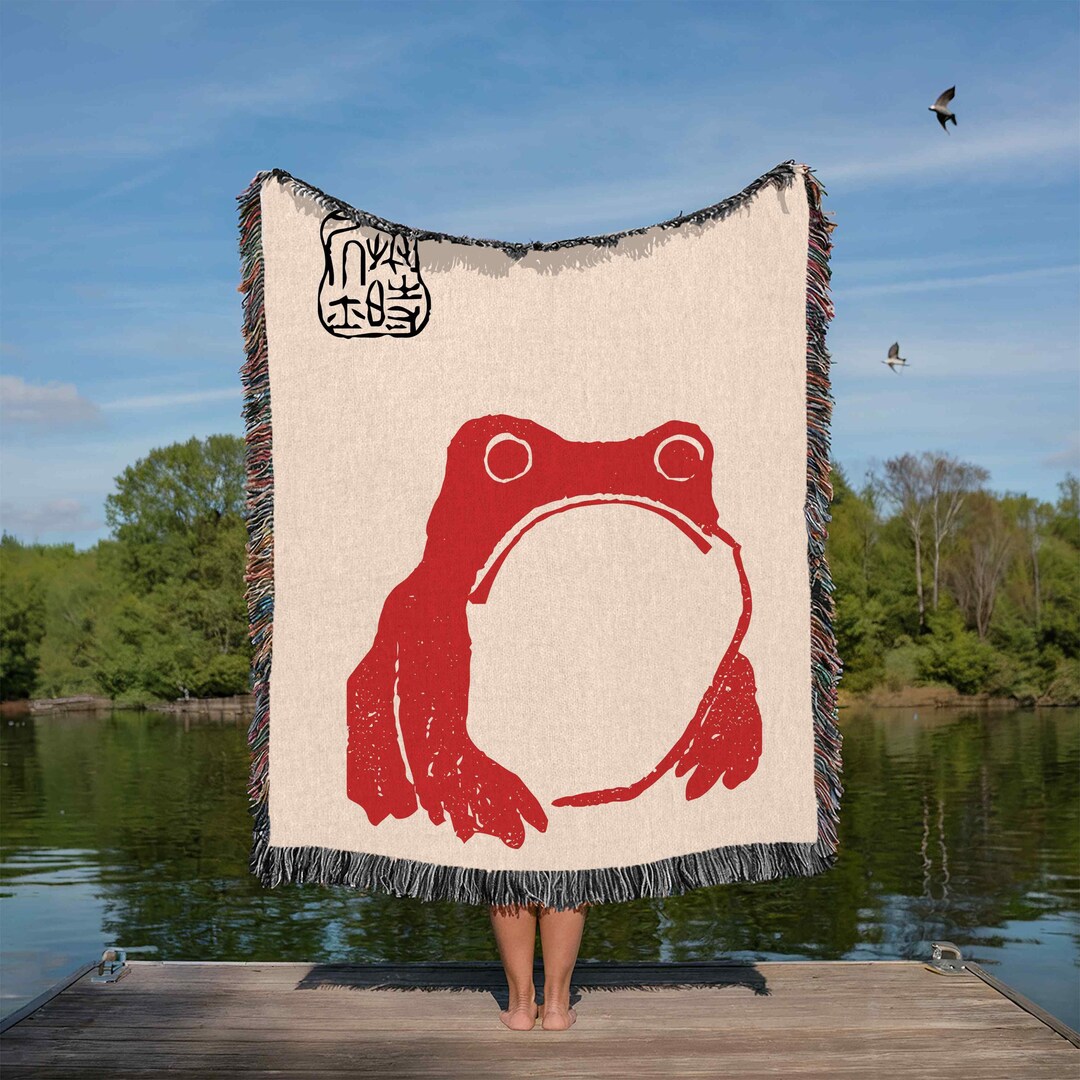 Matsumoto Shoji Frog Blanket, Japanese Frog Toad Throw, Retro Water ...