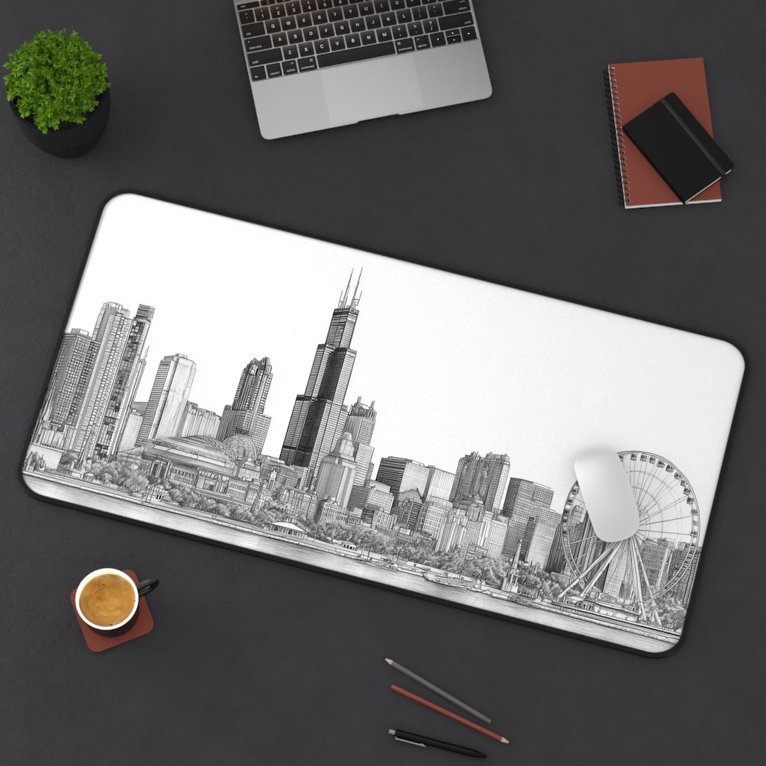 Chicago Skyline Desk Mat | Willis Tower Desk Pad | Navy Pier Ferris ...