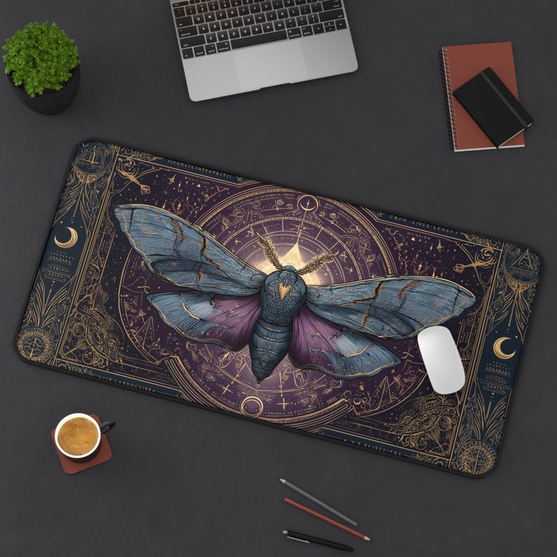 Tarot Card Moth Desk Mat, Occult Gaming Mouse Pad, Witchy Gothic Desk ...