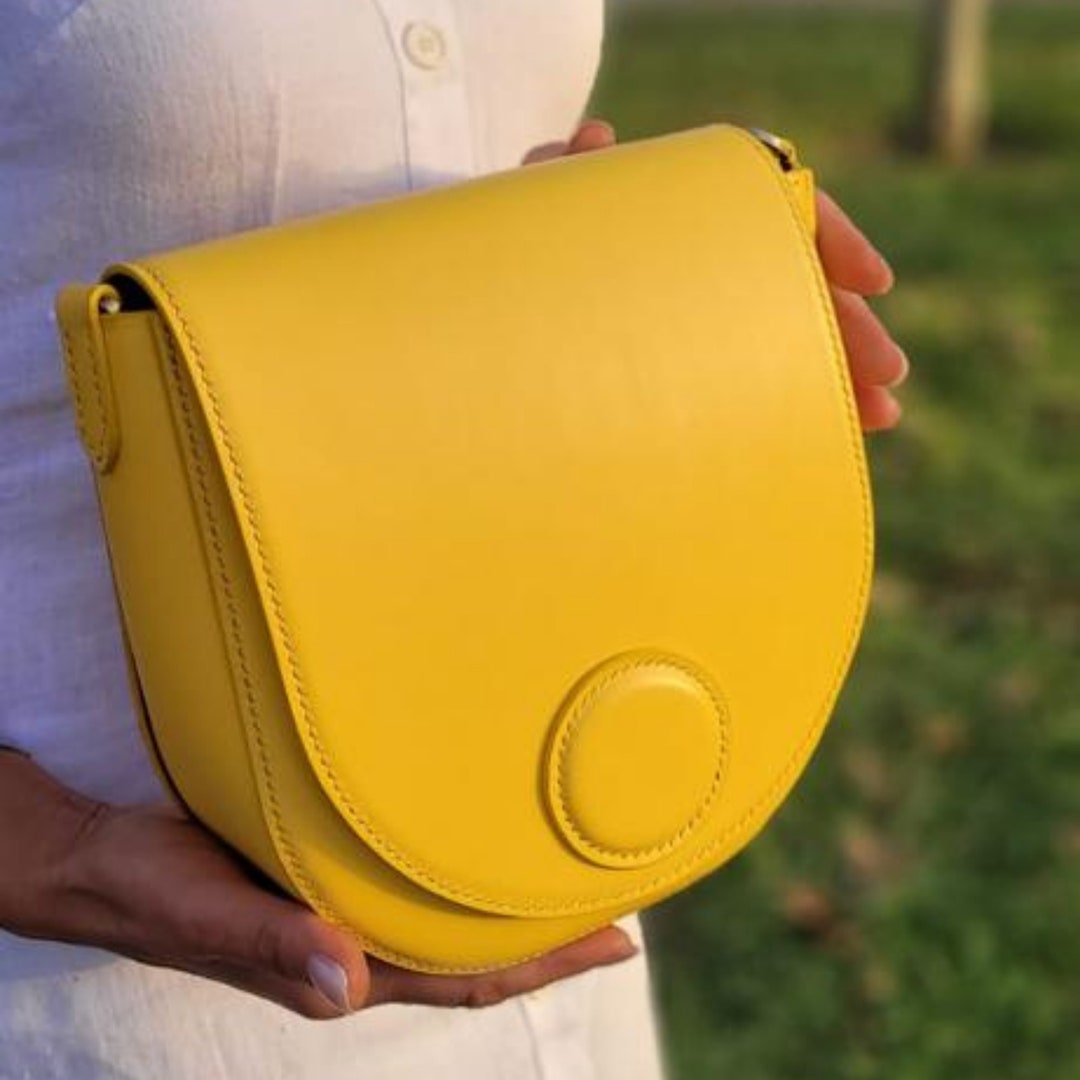 Sunny Yellow Genuine Leather Crossbody Saddle Bag elegant, Chic, and ...