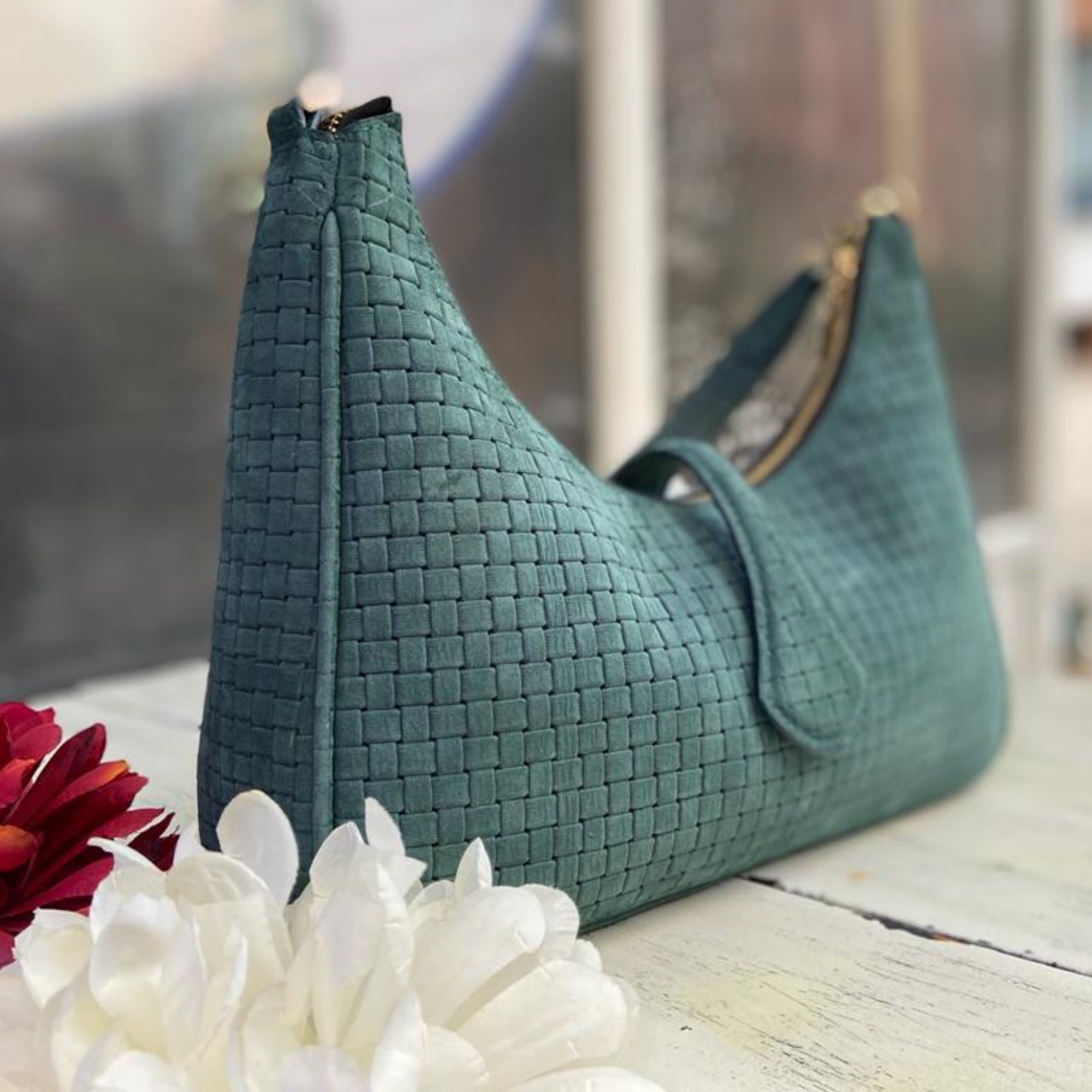 Green Leather Hobo Bag, Underarm Bag for Women, Leather Zipper Bag ...