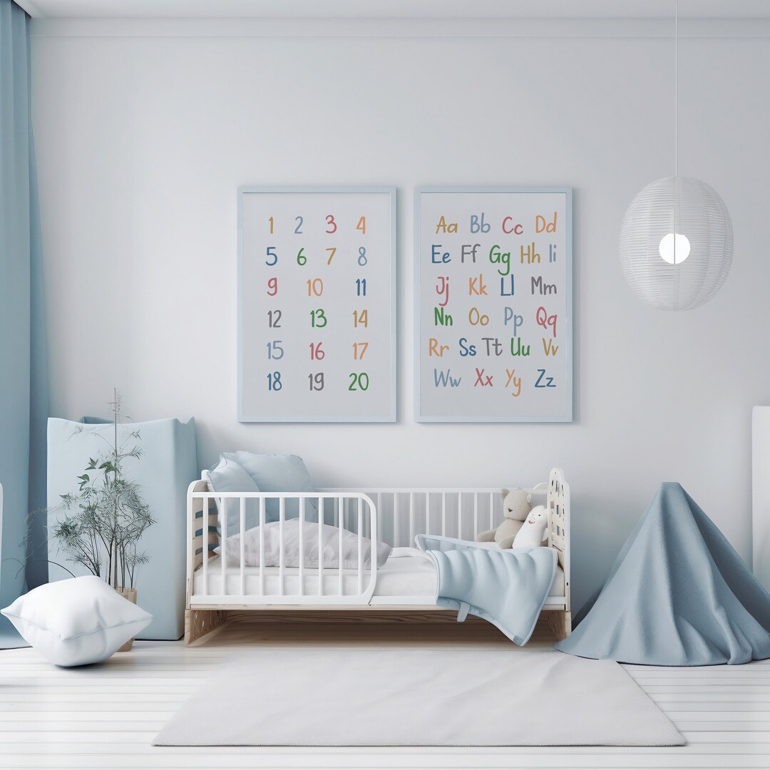 Colorful Alphabet & Numbers Wall Art Set Educational Nursery Decor, ABC ...