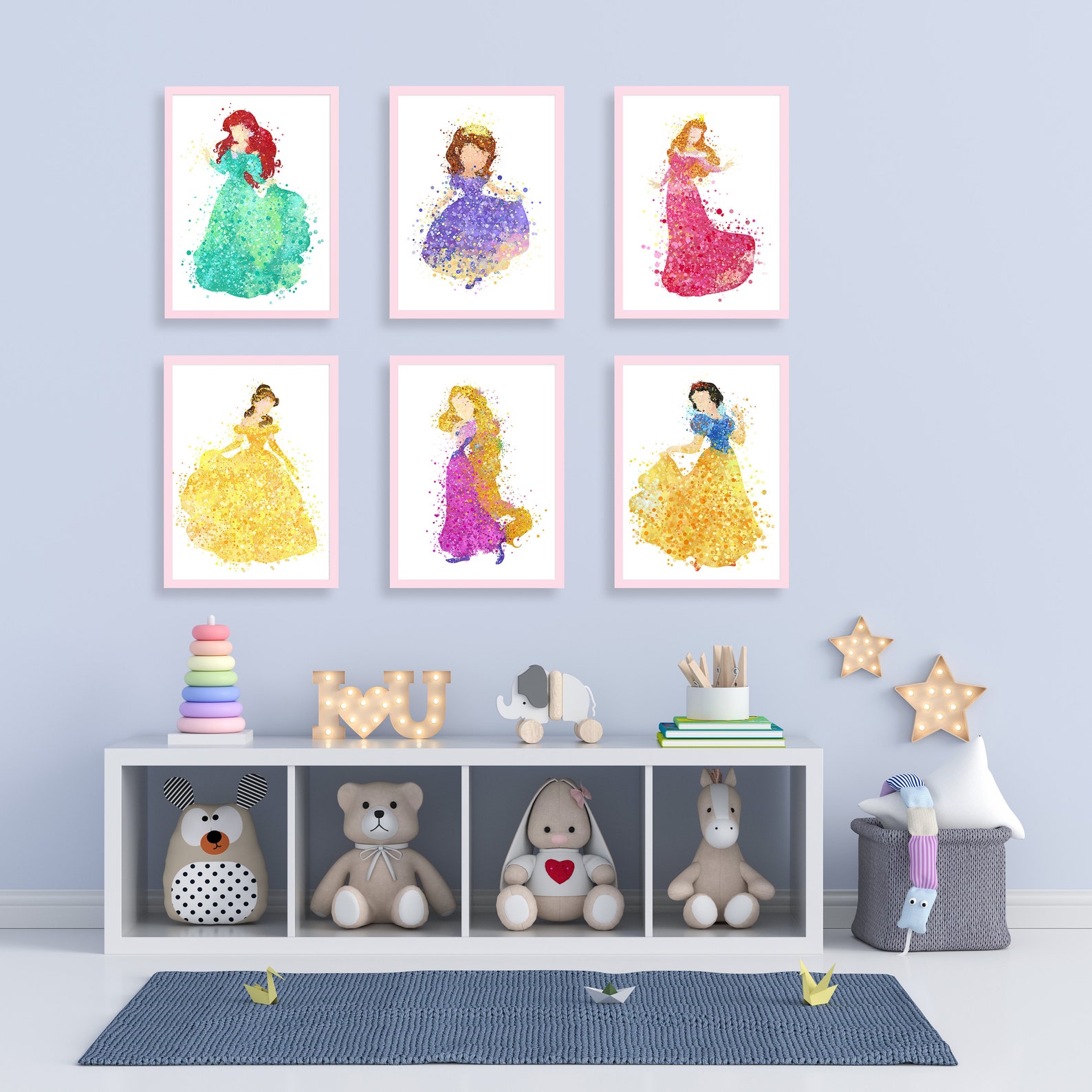 15 Princess Print Set, Princess Wall Art, Girl Room Decor, Watercolor ...