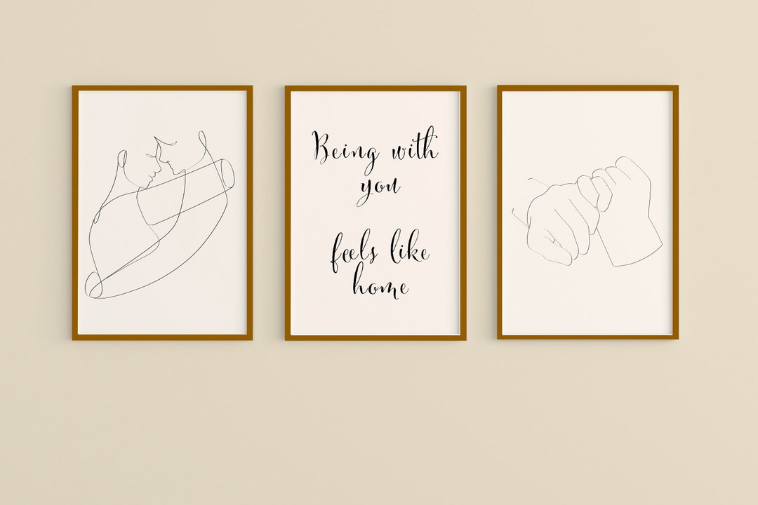 3 Couples Line Art Set, Master Bedroom Print, Holding Hands Print ...