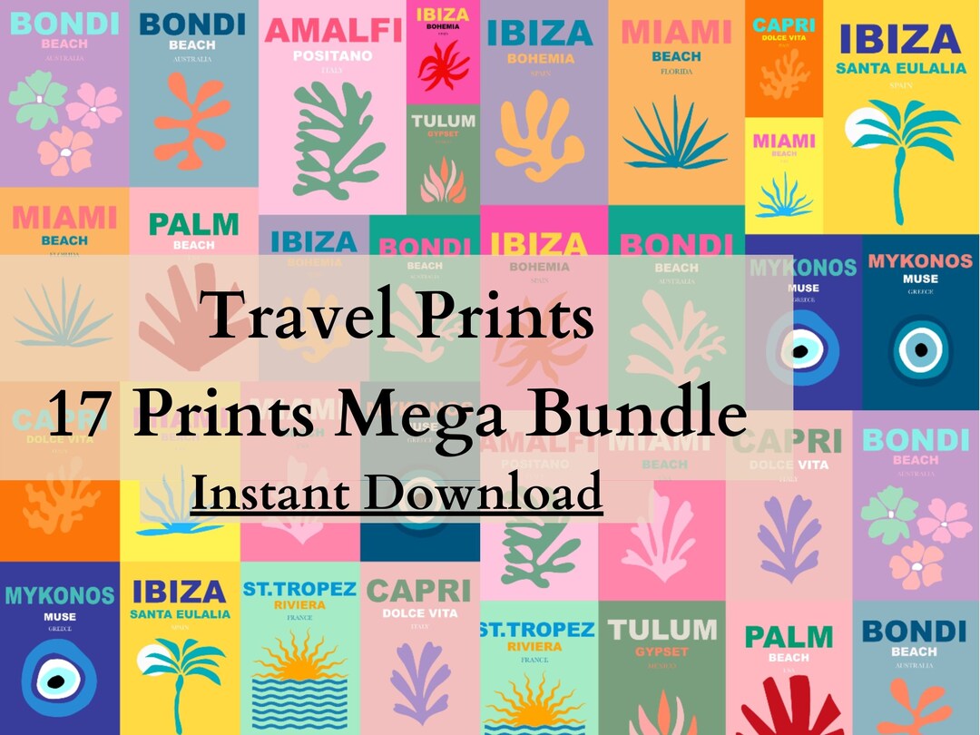 17 Travel Print Set, Boho Travel Print Retro Travel Print Colorful Travel Poster Maximalist Wall ...
