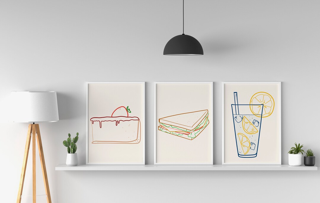 3 Kitchen Wall Art Set, Kitchen Printable Art, Kitchen Doodle Art ...