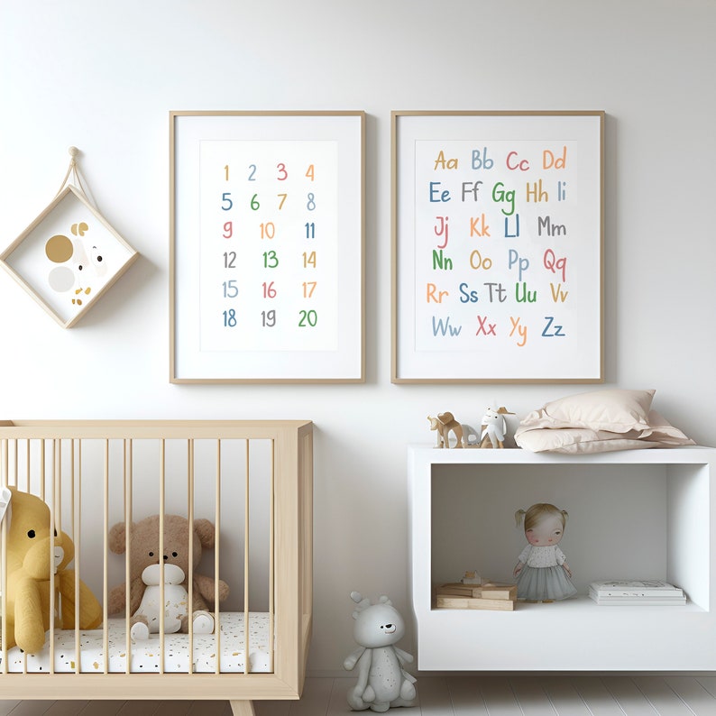 Colorful Alphabet & Numbers Wall Art Set - Educational Nursery Decor ...