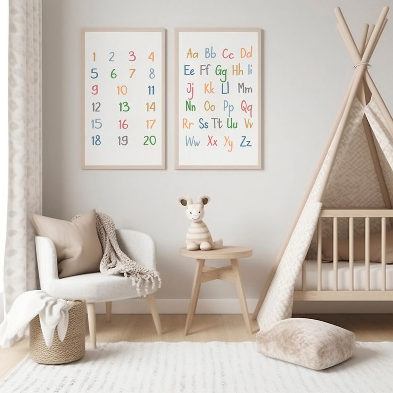 Colorful Alphabet & Numbers Wall Art Set - Educational Nursery Decor ...