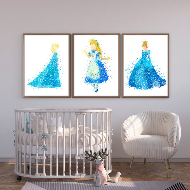 15 Princess Print Set, Princess Wall Art, Girl Room Decor, Watercolor ...