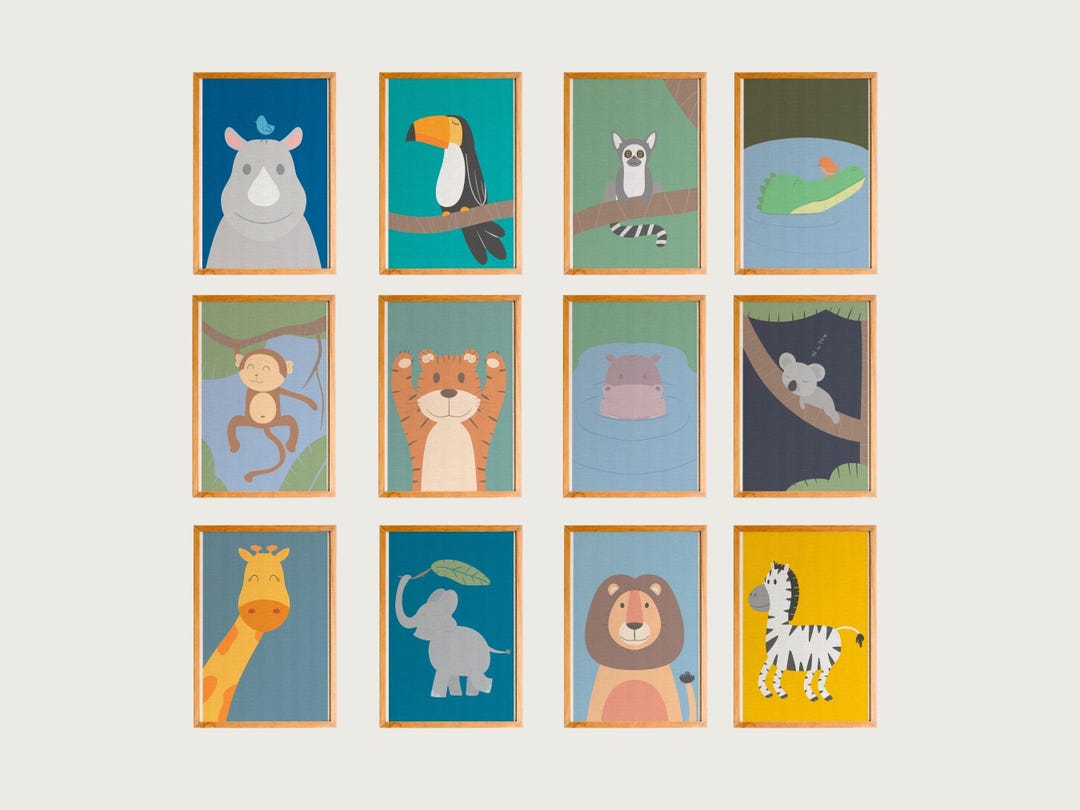 Boho Safari Nursery Prints: 12-piece Animal Wall Art (digital Download ...