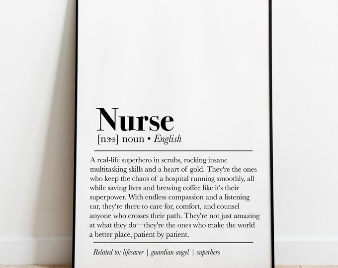 Nurse Definition Printable Wall Art Minimal Print Nurse Print Modern ...