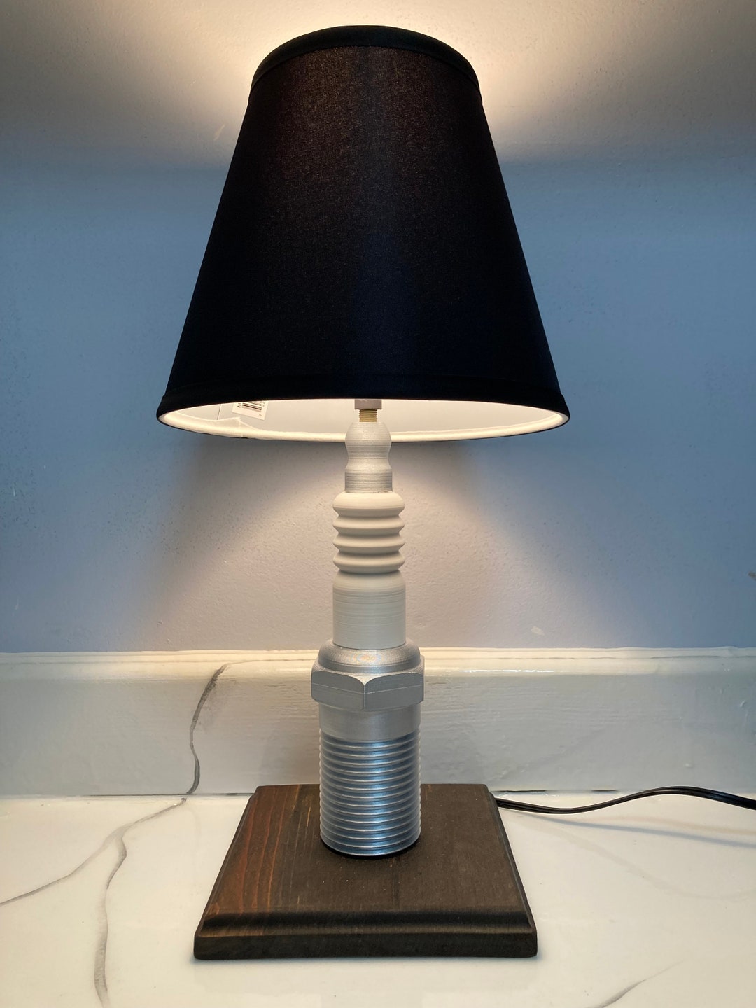 Spark Plug Lamp, 3d Printed With Stained Wood Base - Etsy