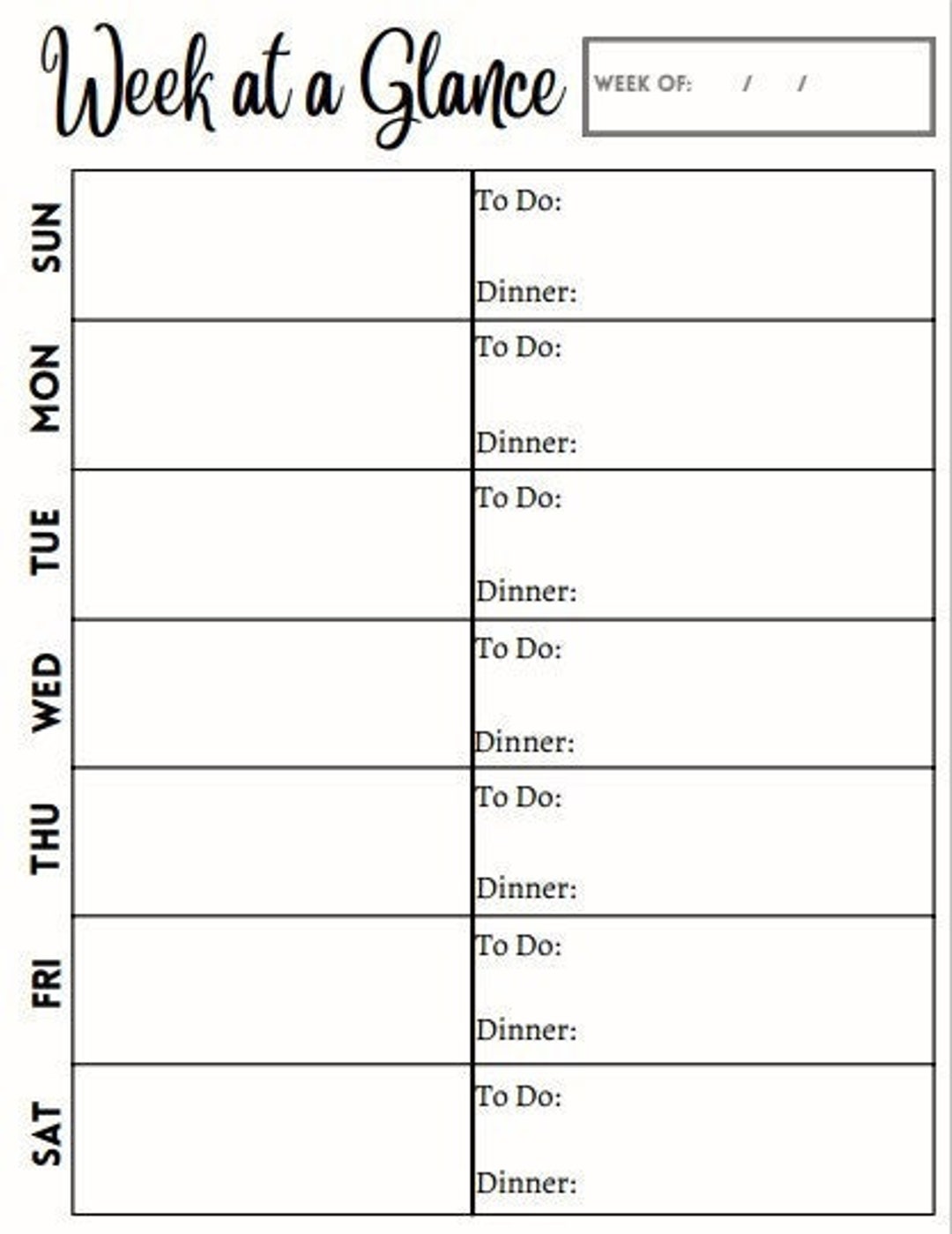 Week at a Glance Digital Download - Etsy