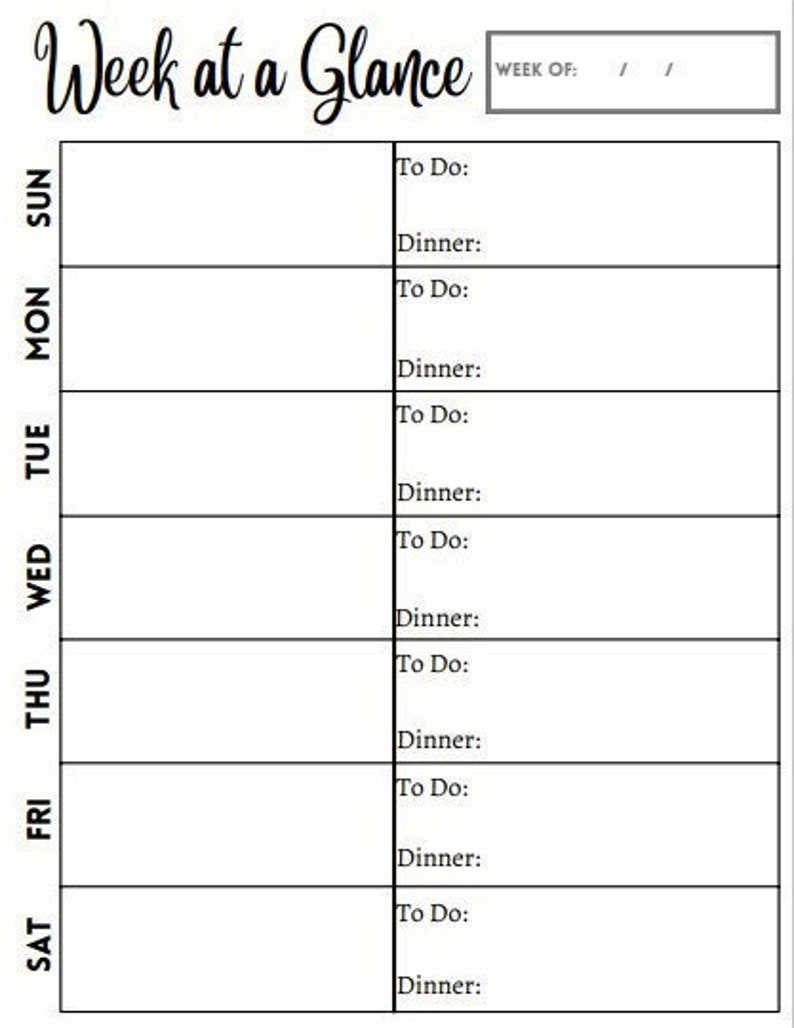 Week at a Glance Digital Download - Etsy